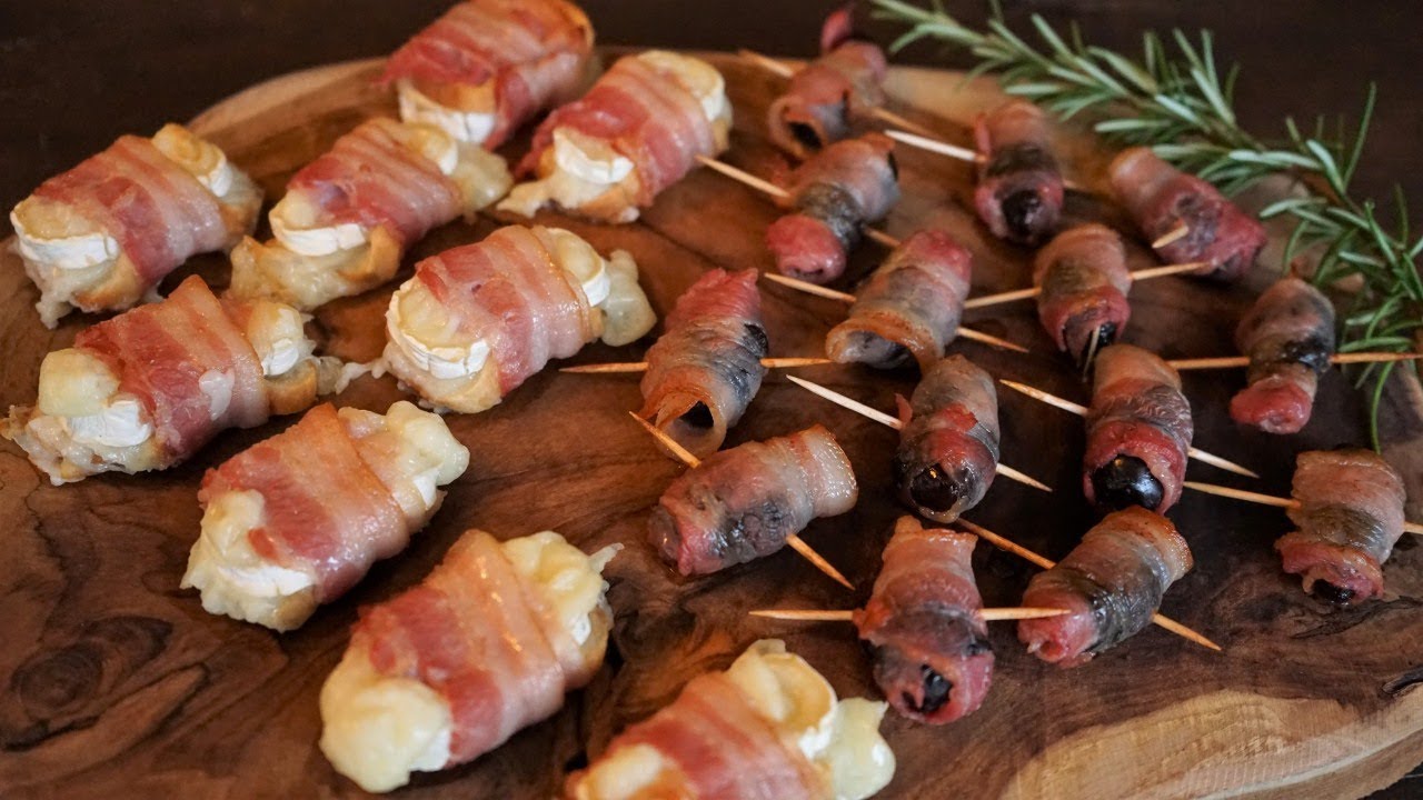 Party Appetizers: Prune and Rosemary Bacon rolls and Goat Cheese and ...