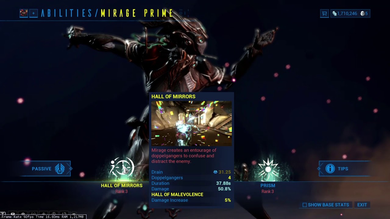 Warframe Mirage Prime build 0 Forma - YouTube
