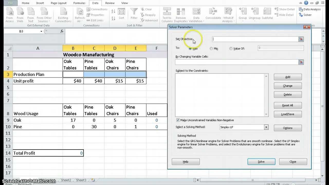 Using Excel Solver to solve a LP problem - YouTube