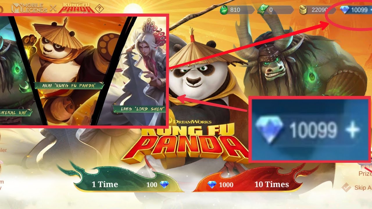 How to get 3 skins only with few Diamonds? | MLBB Kung Fu Panda Skin ...