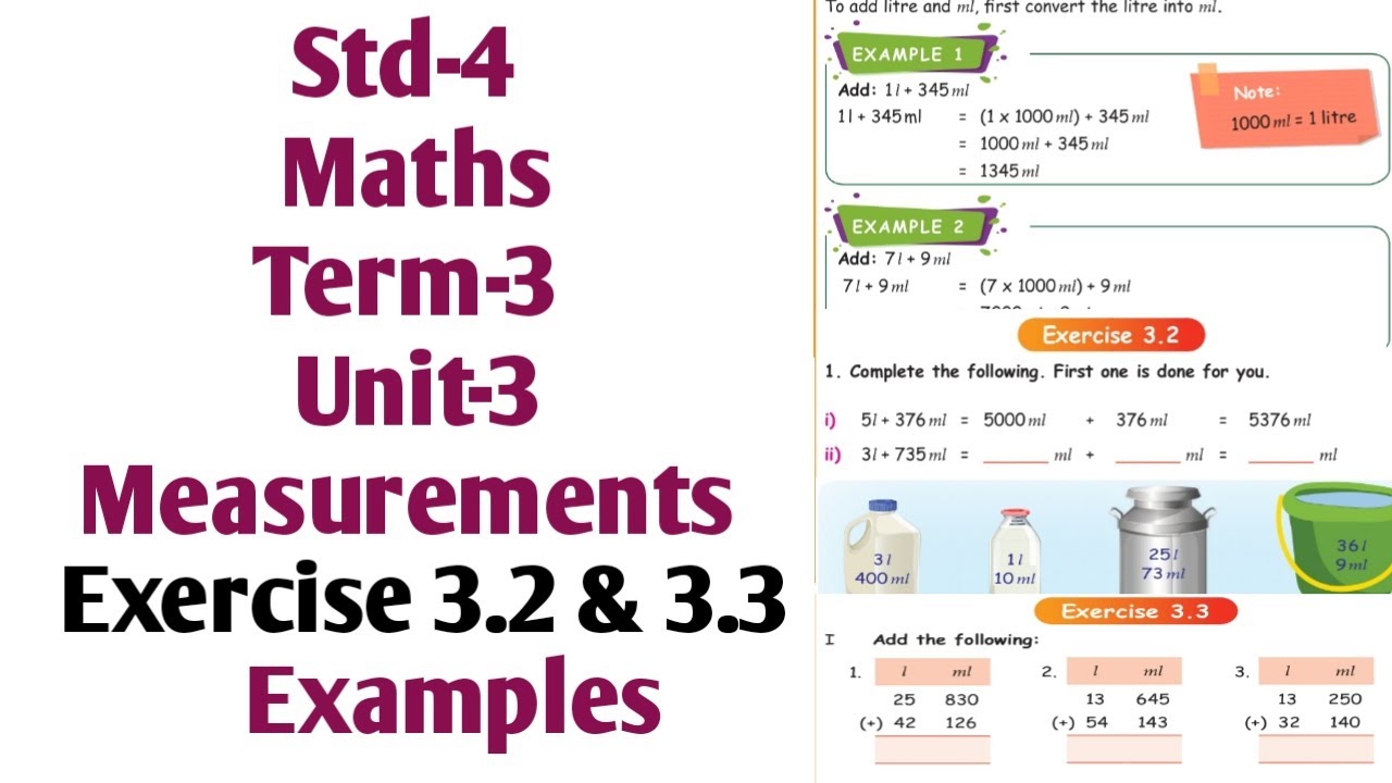 4th Std Maths Term 3 Unit 3 | Measurements | Exercise 3.2 & 3.3 ...