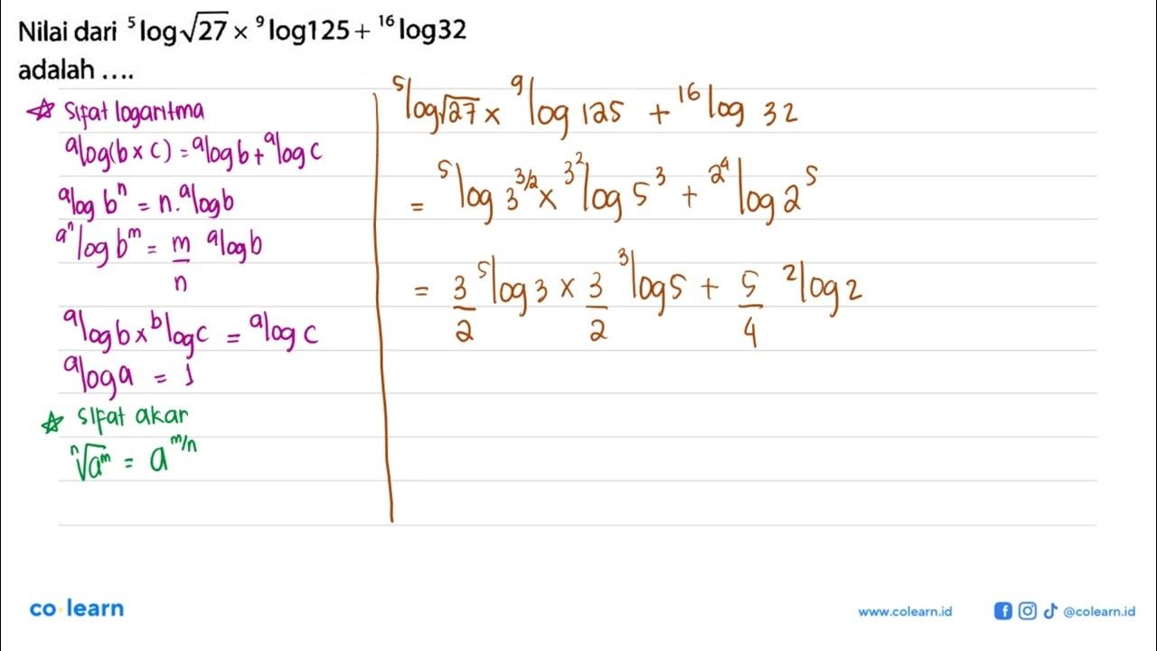 Nilai Dari 5 Log Akar 27 X 9 Log 125 16 Log 32 Adalah YouTube nilai-dari-5-log-akar-27-x-9-log-125-16-log-32-adalah-youtube