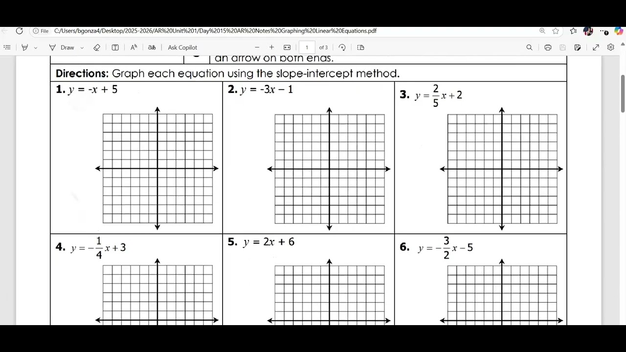 8/29/25 AR Warm Up, Notes & Assignment Graphing Linear Equations # ...