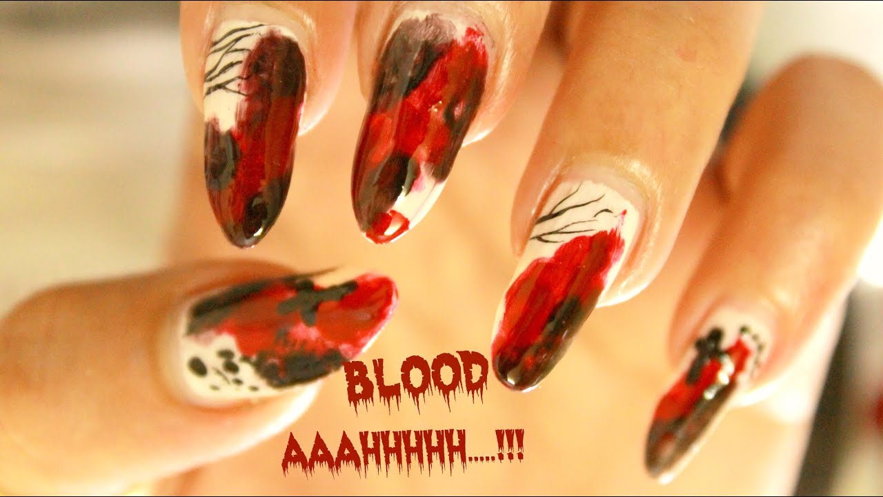 Easy Halloween Nail Art | Zombie / Blood Splatter Nail art design ...