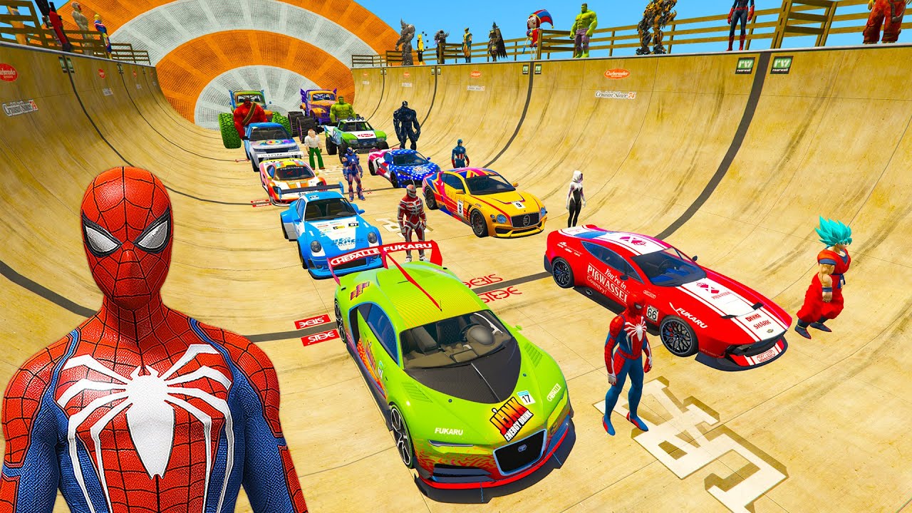 SPIDERMAN Epic New ULTRA RAMP Challenge by Trevor and Shark ! SuperHero ...