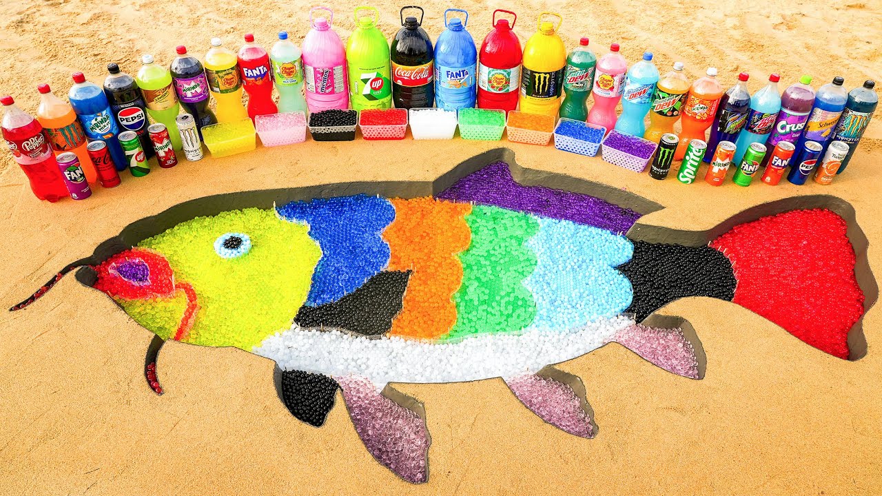 How to make Rainbow Carp Fish with Orbeez, Big Coca Cola, Fanta, 7up ...