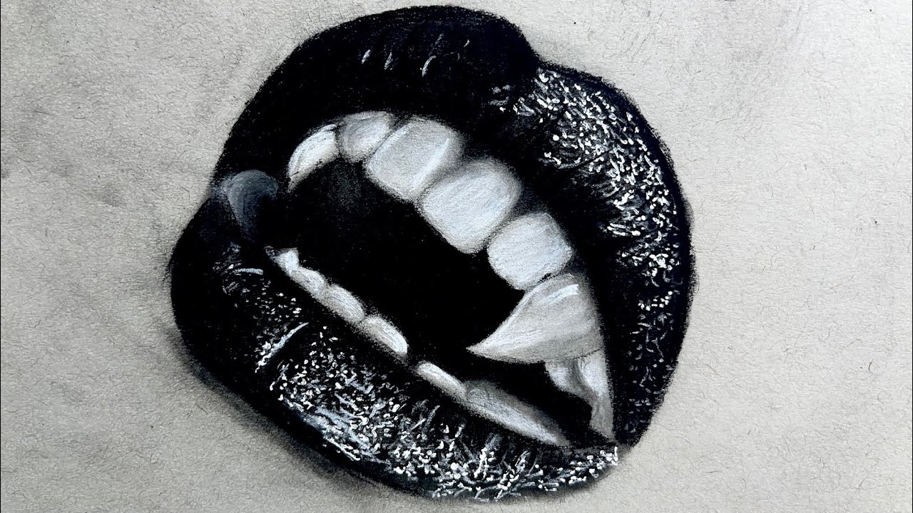 The Dark Side of Beauty: A Vampire Lip and Teeth Drawing in Charcoal ...