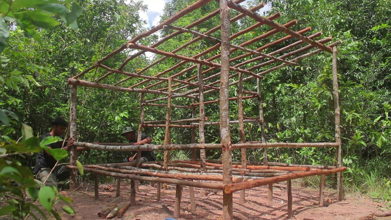 Survival Secrets: Two Man Build Incredible Wood House Full Days - YouTube
