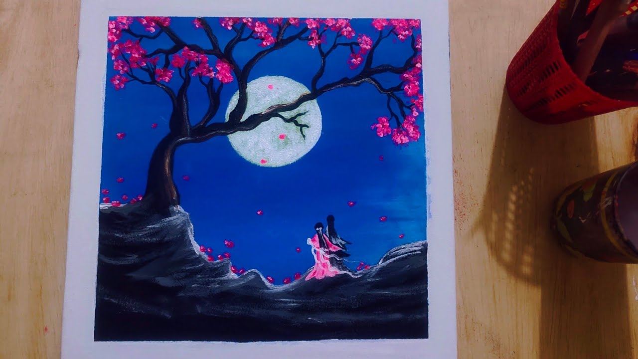 easy moon acrylic painting on canvas 💞 step by step for beginners 💞 ...