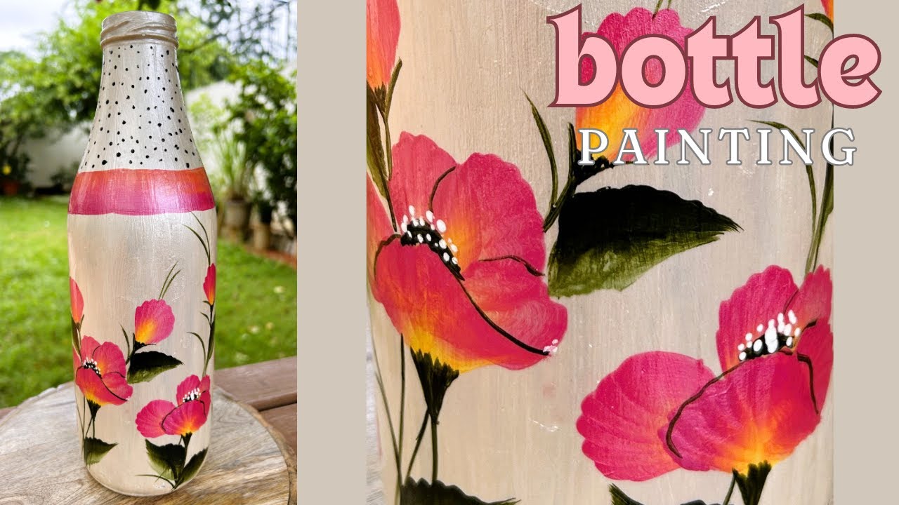 Painting on Bottle | Acrylic Painting | Beginners Step by Step | Glass ...