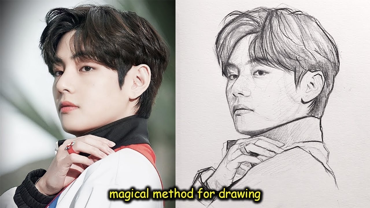 Try this magical method to draw taehyung's face even if you can't draw ...