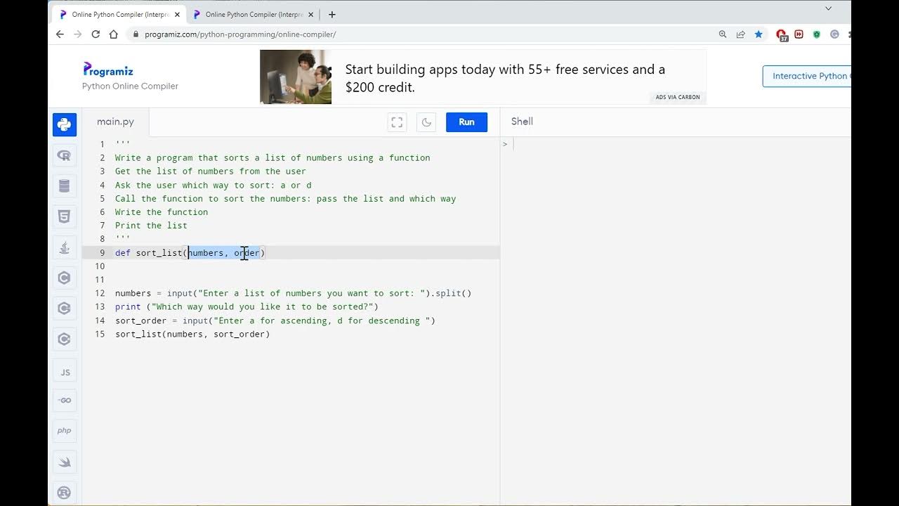 ICS Week 10 How to sort using a Function - YouTube