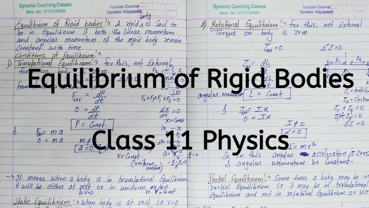 Equilibrium of Rigid Bodies | Chapter 6 | System of Particles and ...