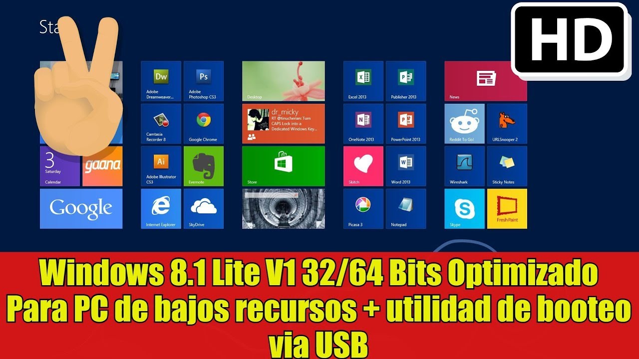 Windows 8.1 Lite V1 para Pc con bajos recursos 32 y 64 Bits - YouTube