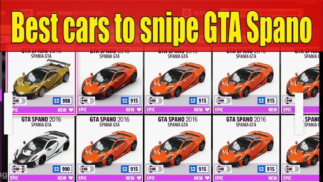 Best cars to Auction Snipe in Forza Horizon 5 GTA Spano - YouTube