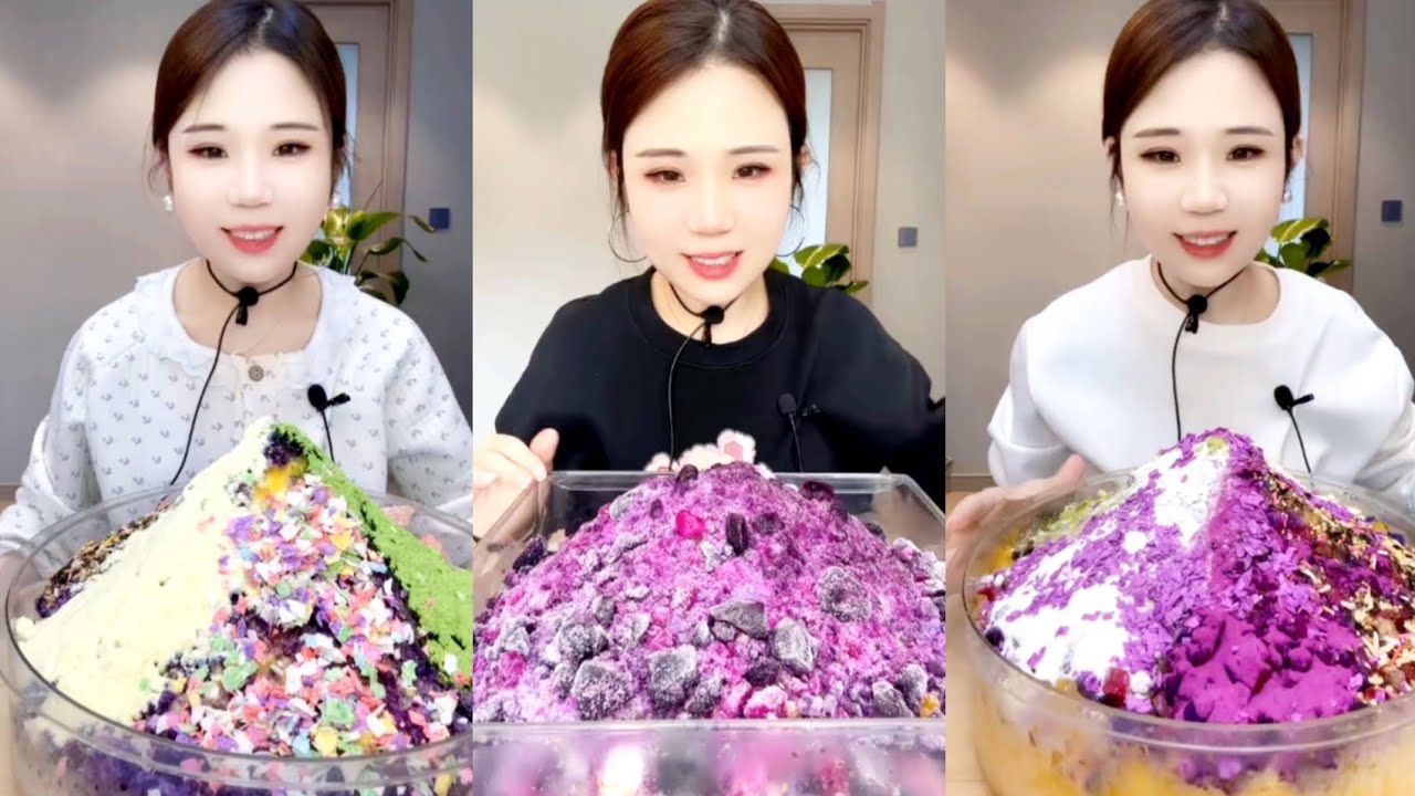 ASMR YY LATEST COLOURFUL SHAVED ICE EATING WITH MATCHA & MILK POWDER ...