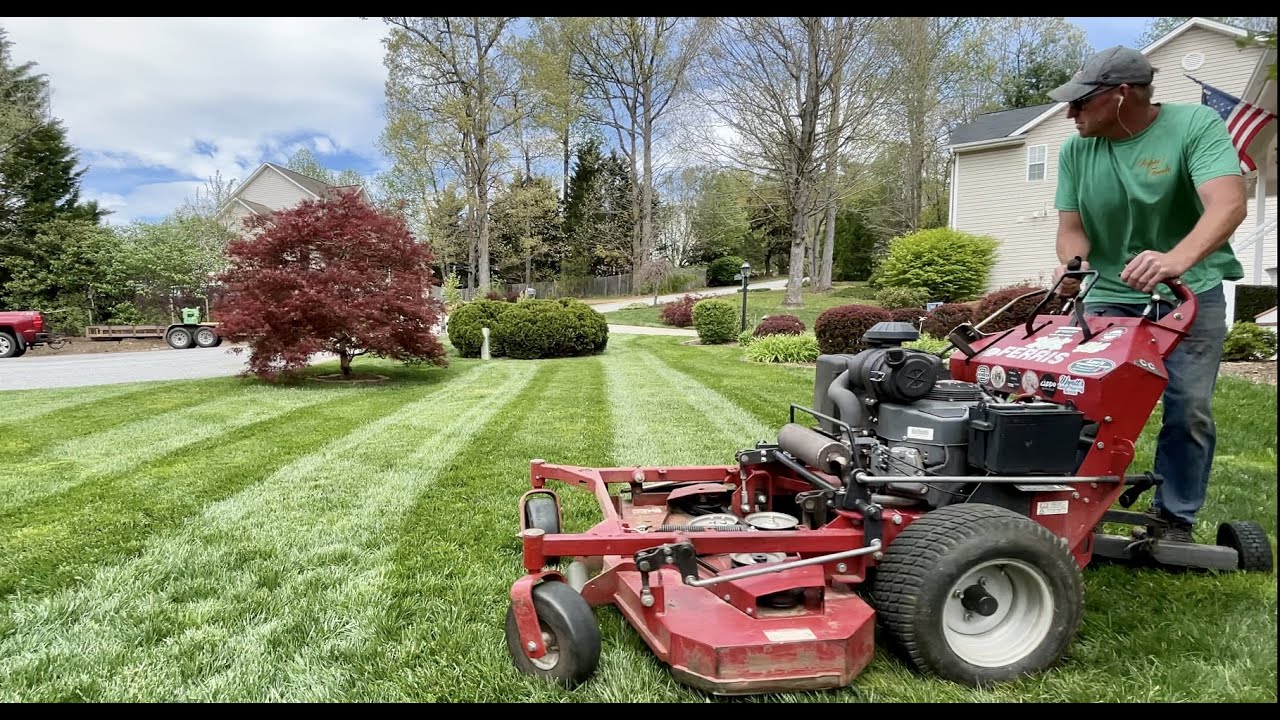 Shaping up some boxwoods and mowing a few yards! - YouTube