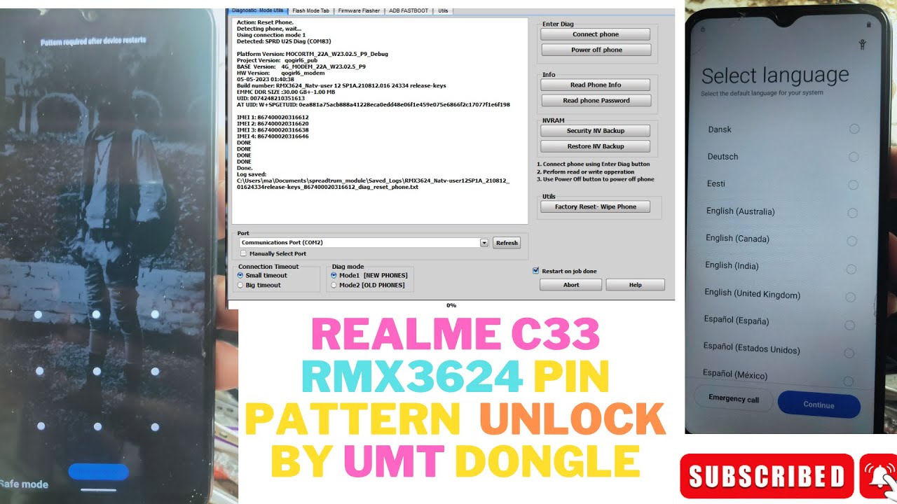 Realme C33 RMX3624 pin Pattern Unlock By Umt Dongle - YouTube
