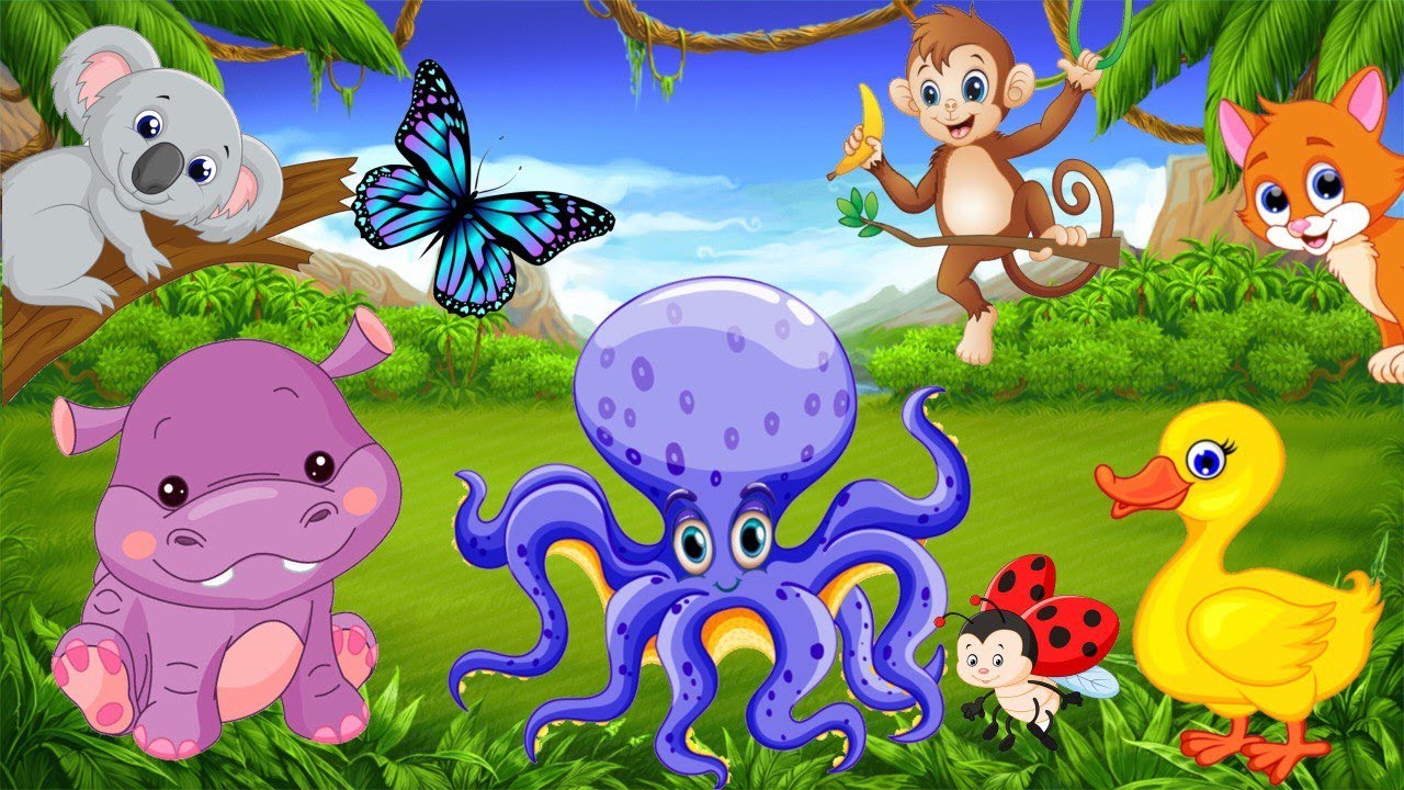 CUTE ANIMALS FOR KIDS Cow, Hen, Flamingo, Goat ANIMAL SOUNDS FUNNY ...