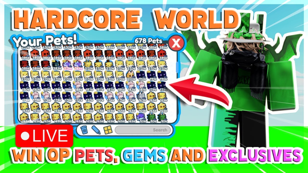 LIVE 🔴 PET SIM X HARDCORE PIXEL PETS 50B+ STATS & HUGES GIVEAWAY! - YouTube