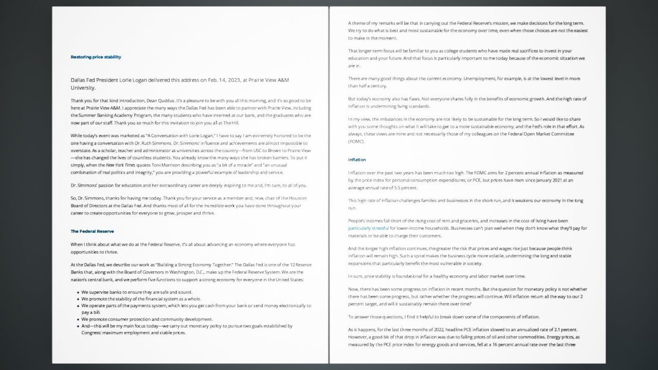 Speech by President Lorie K. Logan - Restoring price stability - YouTube