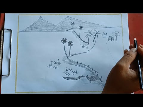 countryside landscape, easy to draw landscape of countryside, - YouTube