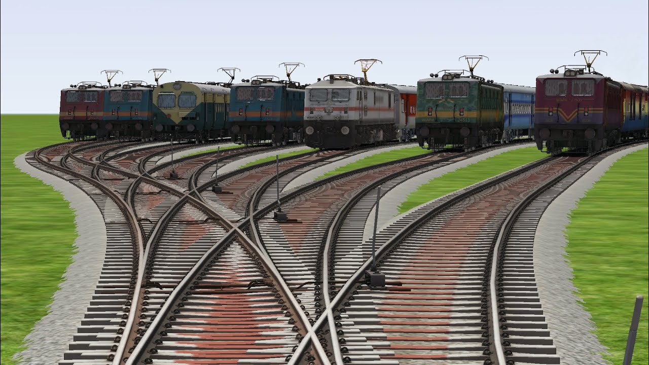 7️⃣ TRAINS SLOWLY CROSSING 🔺 AT CURVED FORKED RAILROAD TRACKS | train ...