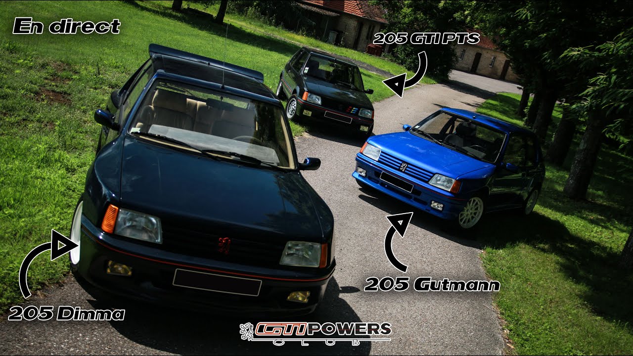 Trio Peugeot 205 GTI PTS - Gutmann - Dimma - YouTube