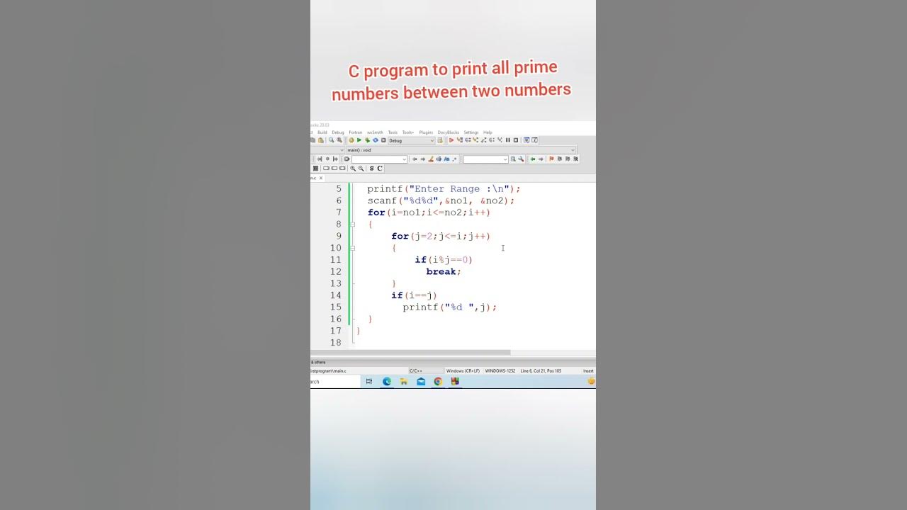 C Program To Print All Prime Numbers Between Two Numbers Program Cprogram Clanguage Shorts