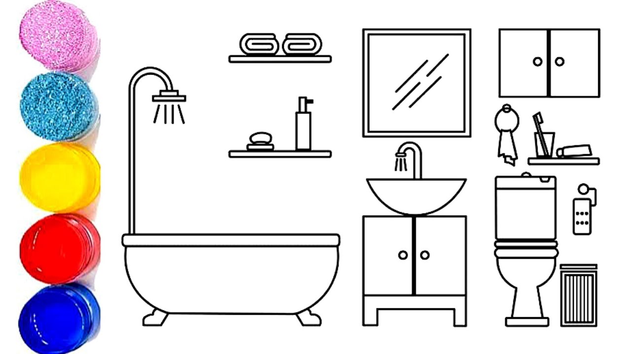 Bathroom Drawing Easy | Step by Step Bathroom Drawing & Coloring for ...