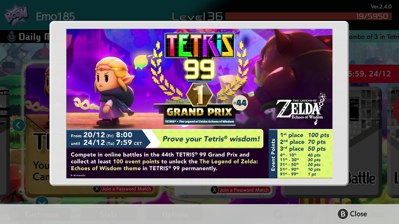 Tetris 99 - Unlocking Zelda: Echoes of Wisdom Skin in 44th MAXIMUS CUP ...