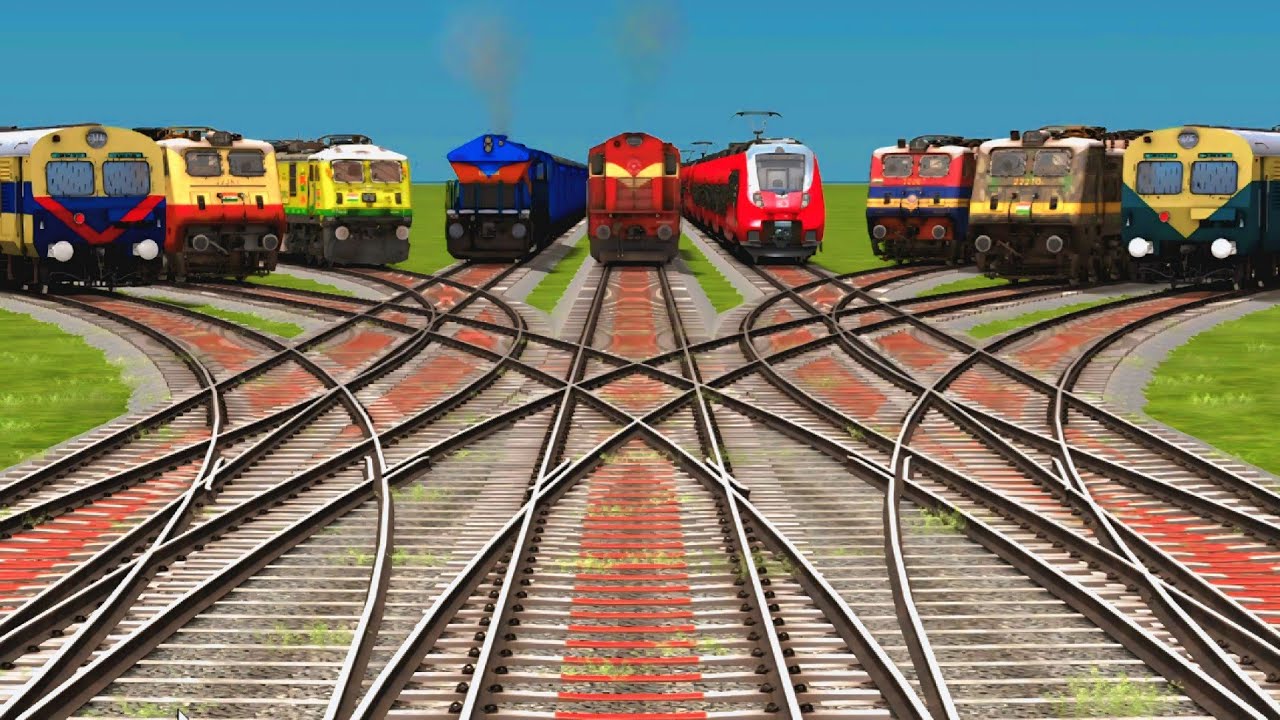 9 Trains Passing From Curved Branched Railroad Tracks | Indian Railways ...