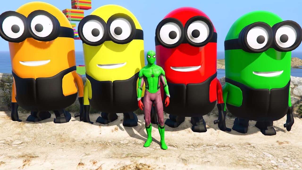 GTA 5 Epic Ragdolls | RED SPIDERMAN VS RED MINION VS GREEN MINION ...