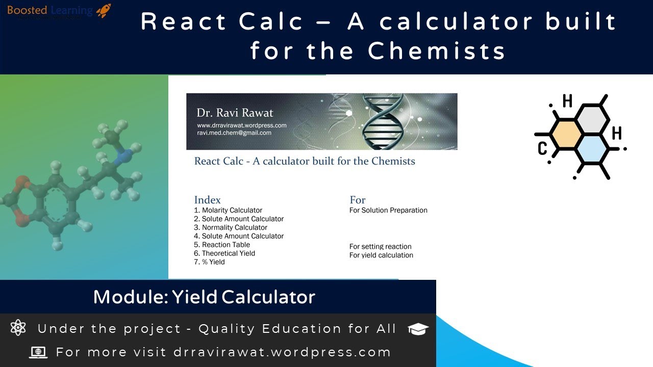 React Calc: Module: Yield Calculator - %yield, Theoretical yield ...