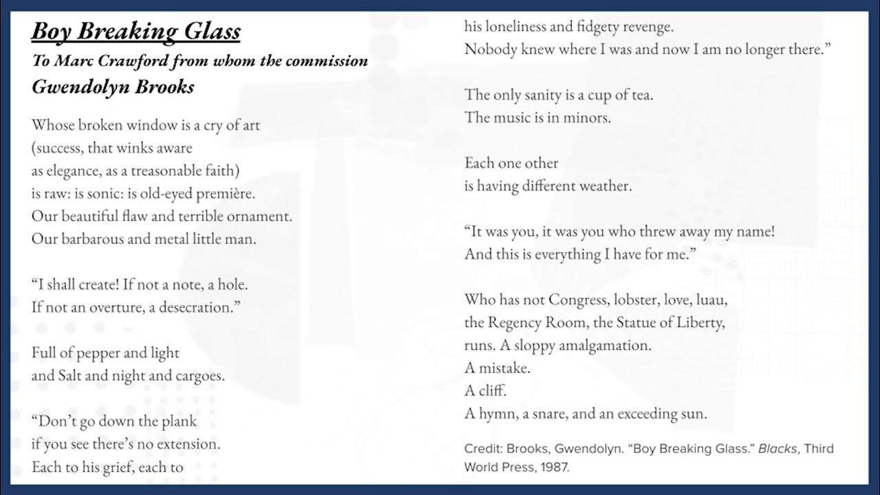 Boy Breaking Glass by Gwendolyn Brooks - YouTube
