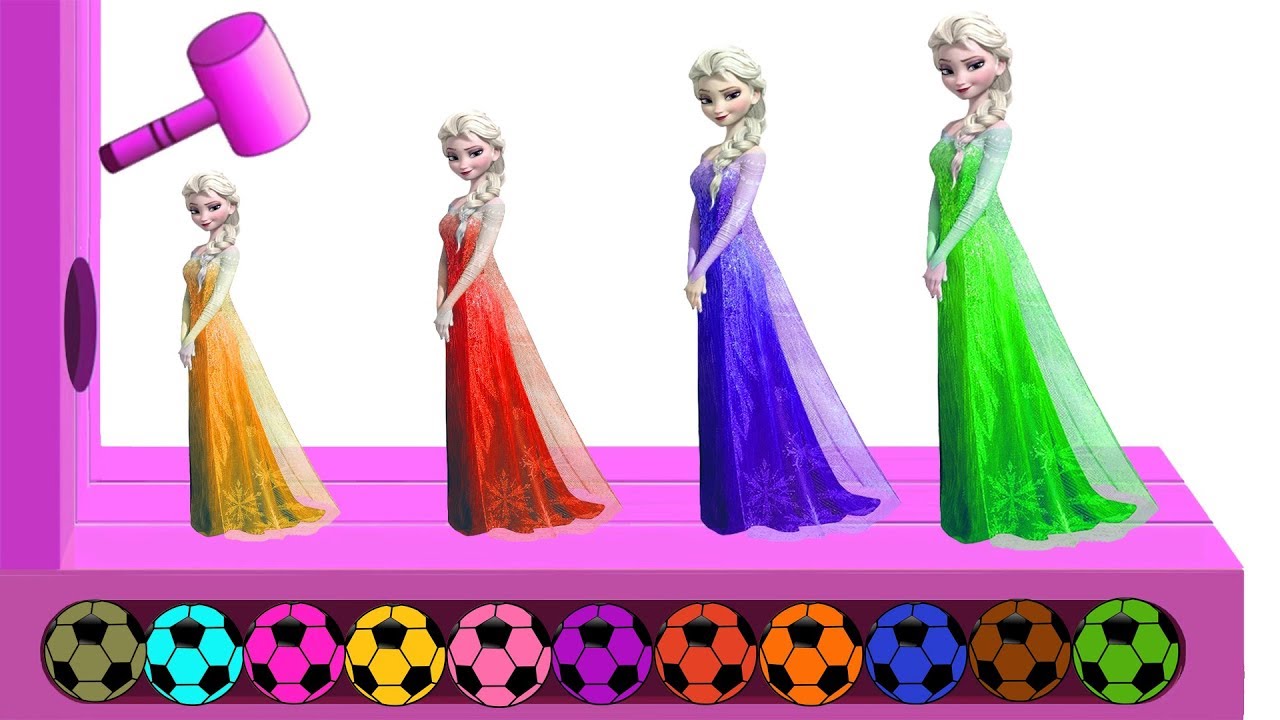 Learn Colors with Disney Frozen Elsa Soccer Balls Wooden Face Hammer ...