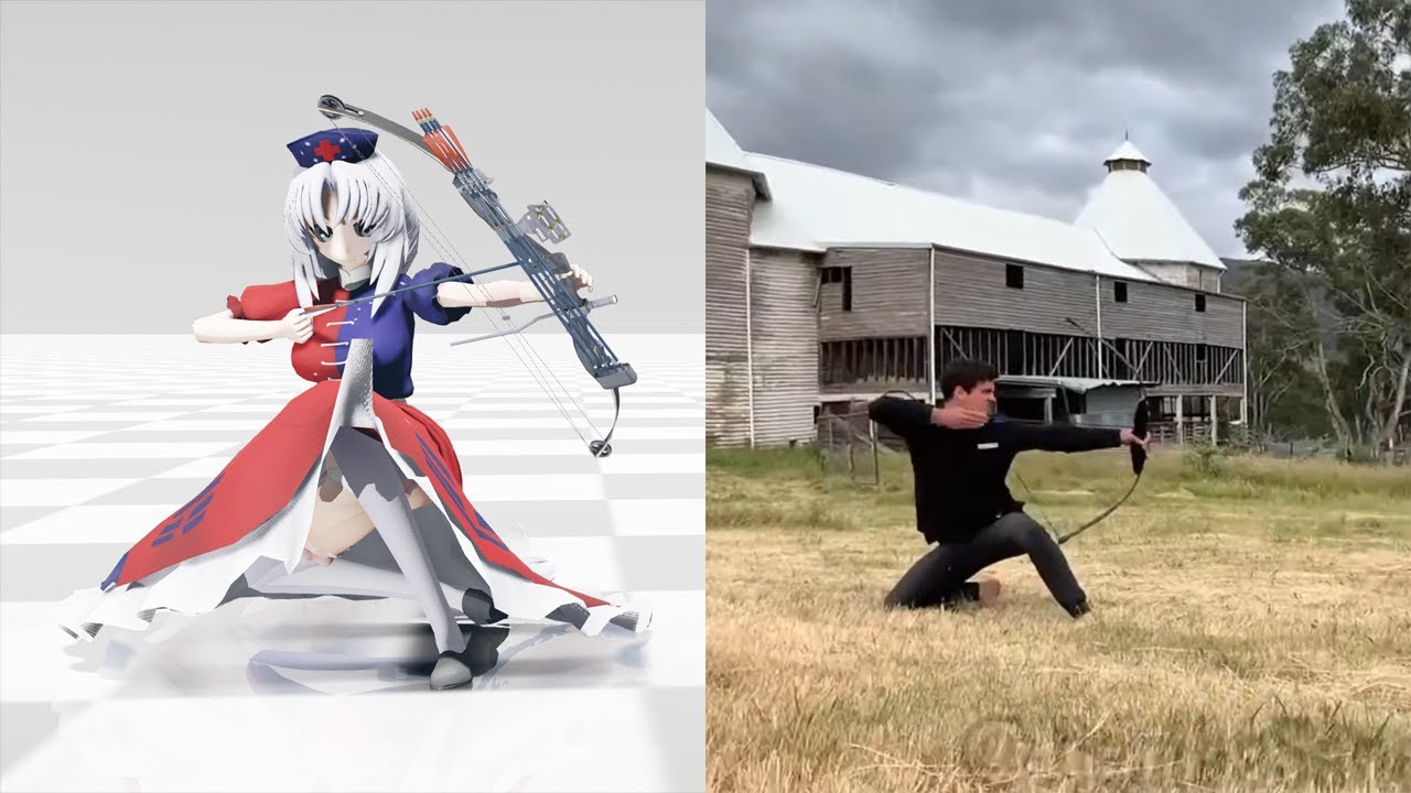 【東方MMD】【再現MMD】 Eirin does flip jump before aiming 【Short Motion Trace ...