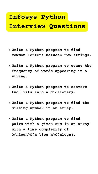 Infosys Python Developer Interview 5 Coding Questions Pythoninterviewquestions Pythonprogram