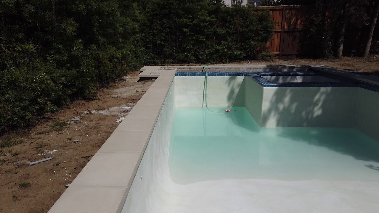 Plaster installation process completed (pool filling) - YouTube