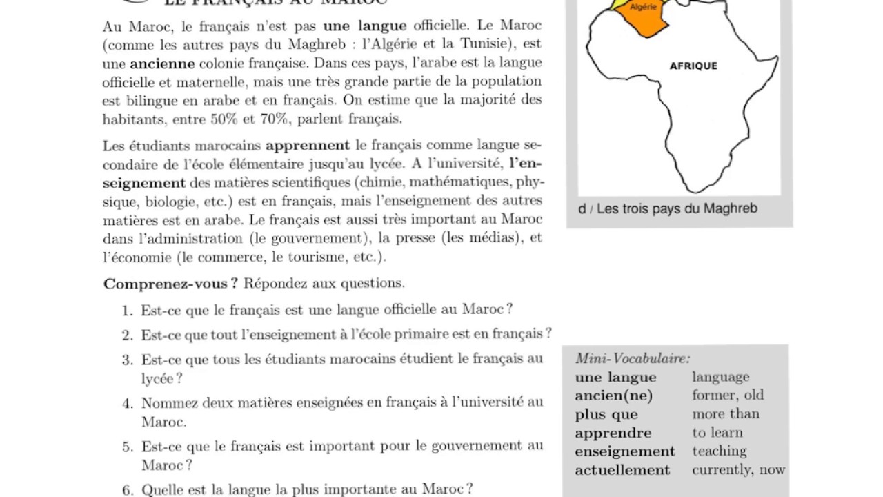 A.2.10 Le français au Maroc (Ch.3) - YouTube