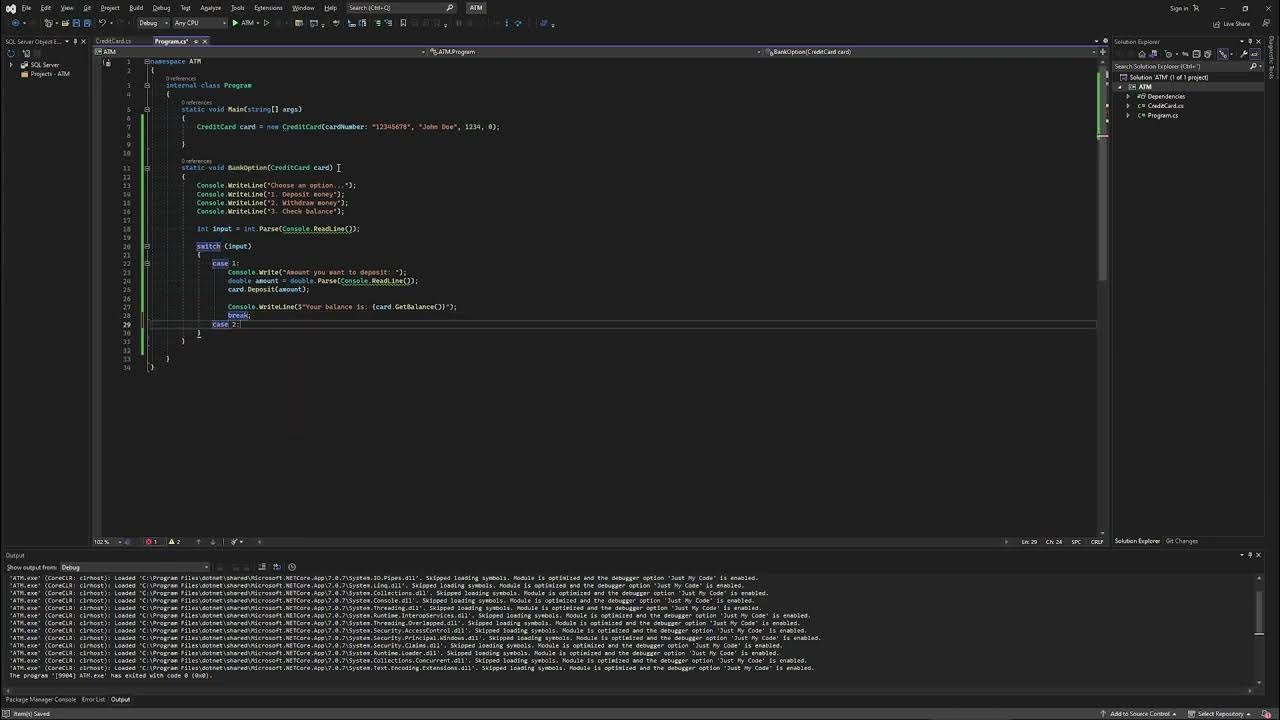 Simple ATM Console Application | C# | ASMR | Beginner - YouTube