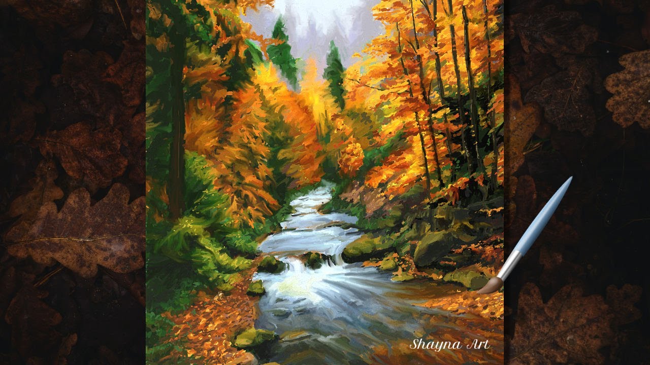 Golden Forest in Autumn Colors - Relaxing Painting Demonstration - YouTube