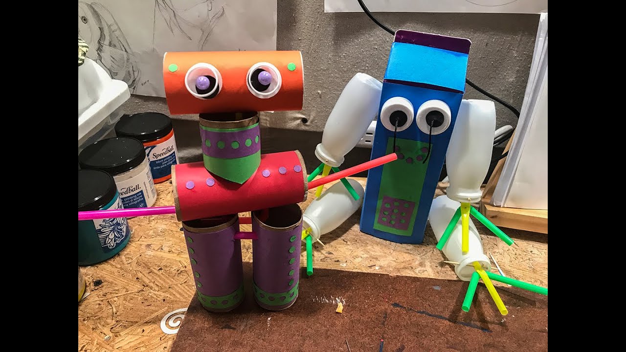 Recycled Robot cardboard & straws - YouTube