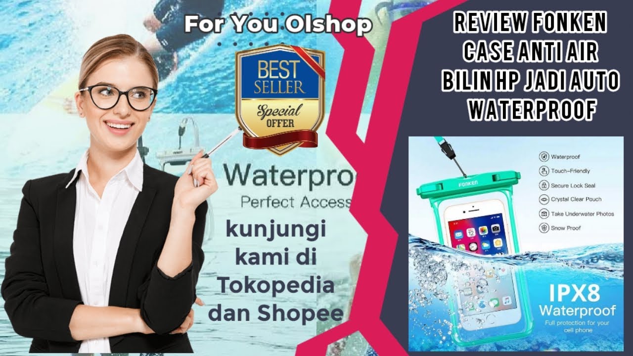 Review FONKEN Case Anti Air bikin hp jadi AUTO waterproof bisa selam renang pengaman saat ...
