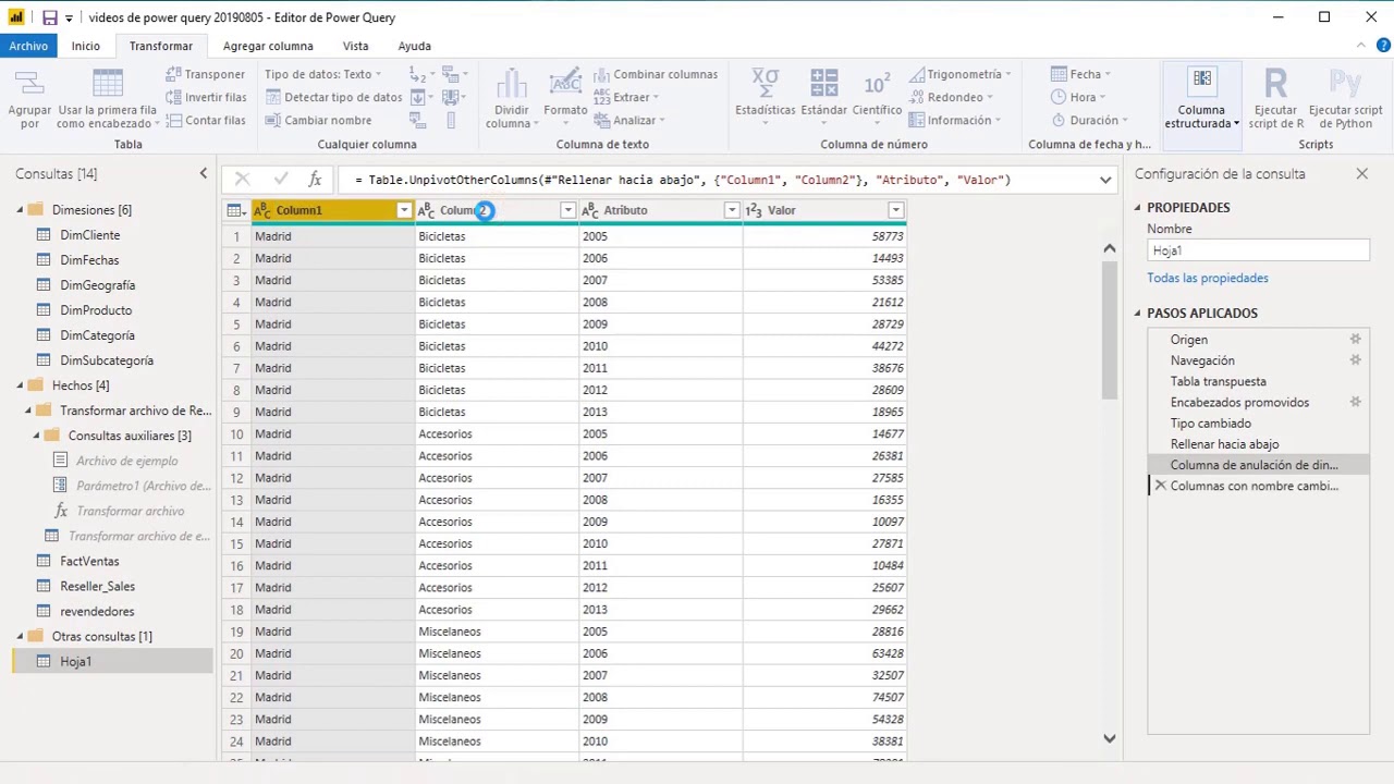 Transposición y unpivot con Power Query en Power BI - YouTube