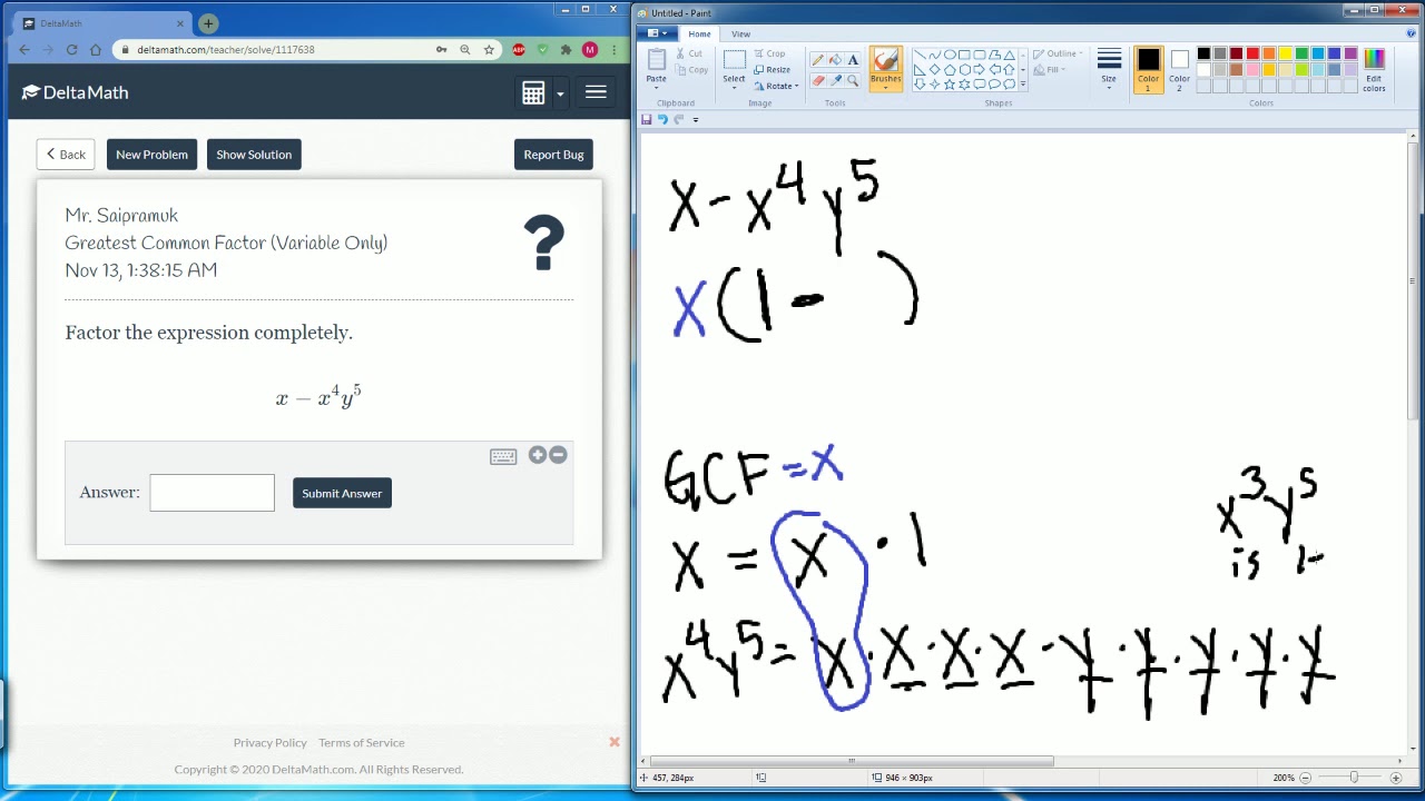 DeltaMath Greatest Common Factor Variable Only - YouTube