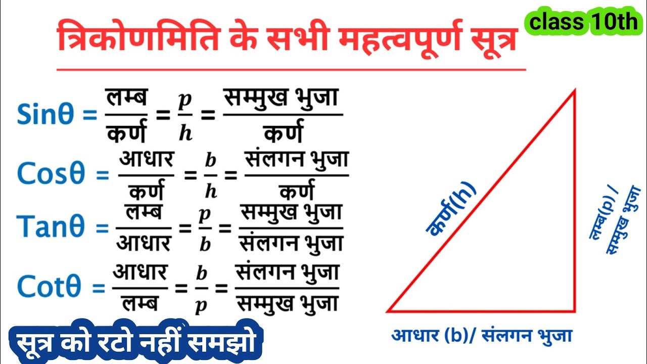 त्रिकोणमिति का सूत्र | trikonmiti formula | trigonometry formulas ...
