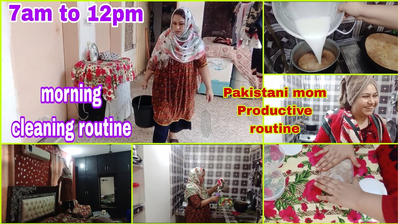 Pakistani Mom Productive routine with 3 kids||🌅morning cleaning vlog ...