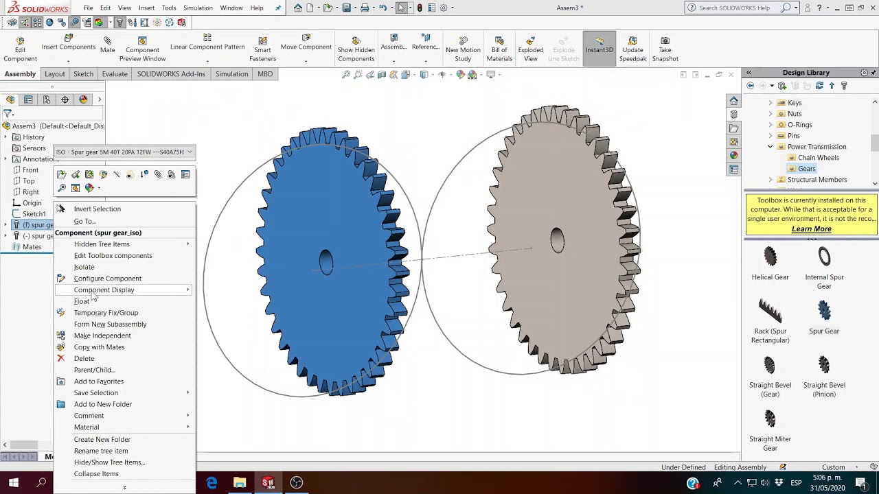 Mecánica de Máquinas: Engranes SolidWorks Motion - YouTube