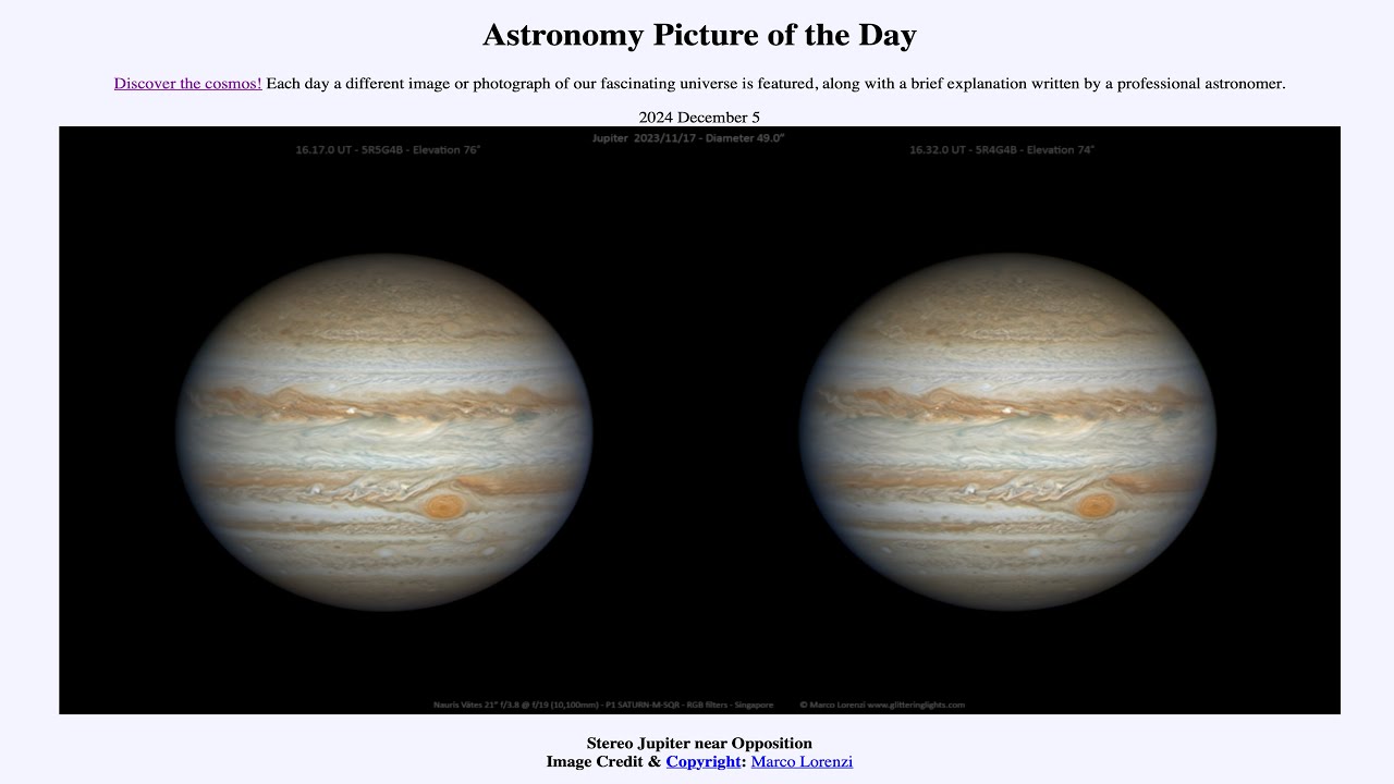 2024 December 05 - Stereo Jupiter at Opposition - YouTube